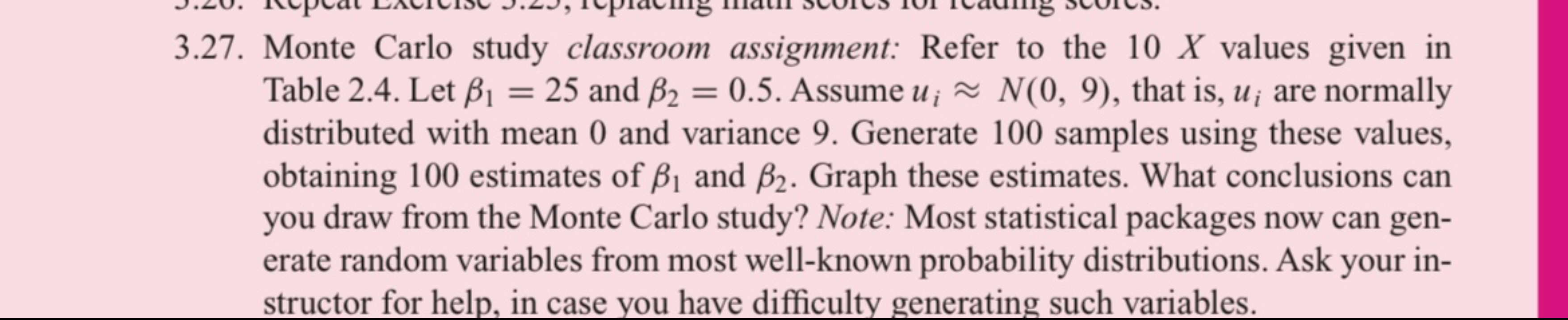 Solved 3.27. ﻿Monte Carlo study classroom assignment: Refer | Chegg.com