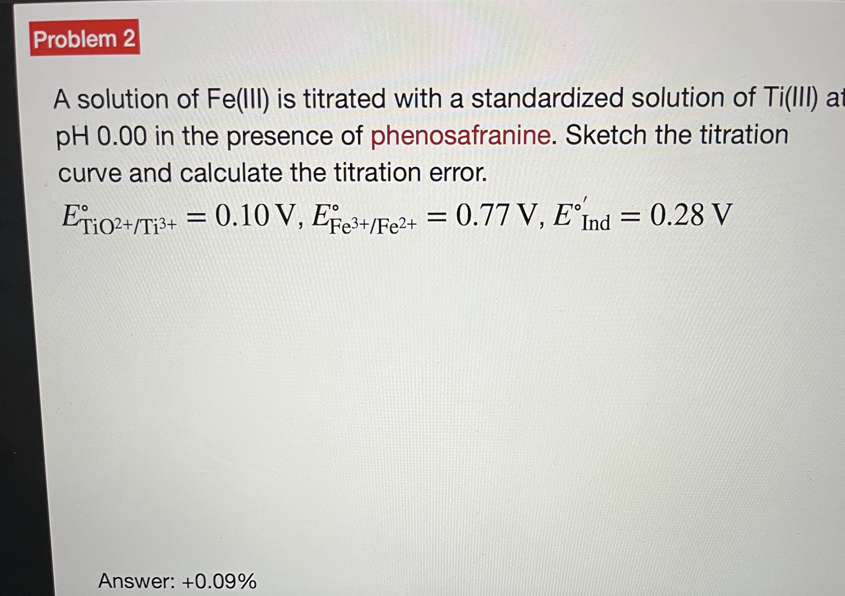 Solved A solution of Fe (III) ﻿is titrated with a | Chegg.com