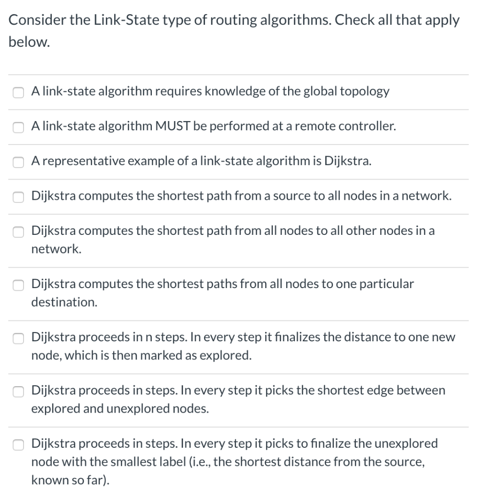 Solved Consider the Link-State type of routing algorithms. | Chegg.com