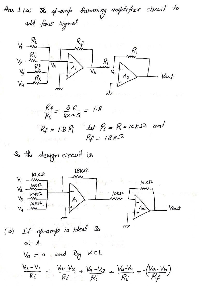 Solved 1) (a) Design a circuit using op-amps which will add | Chegg.com