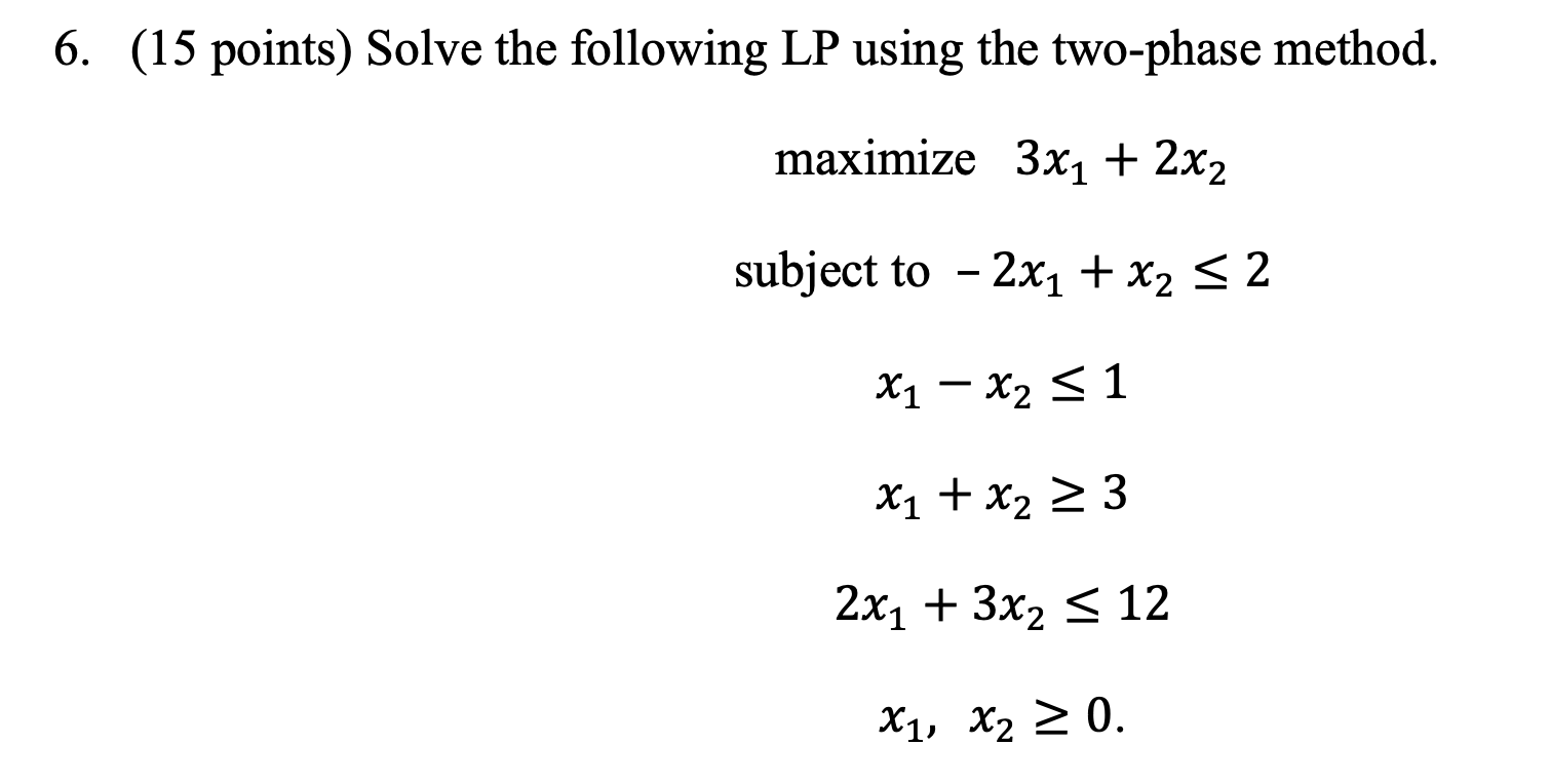 Solved (15 points) Solve the following LP using the | Chegg.com Solved (15 points) Solve the following LP using the | Chegg.com