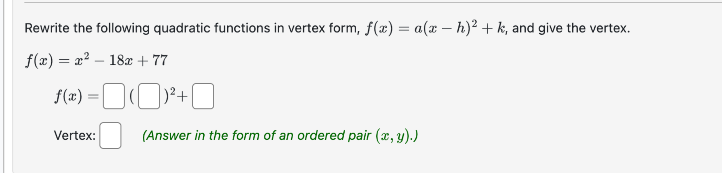 Solved Rewrite the following quadratic functions in vertex | Chegg.com