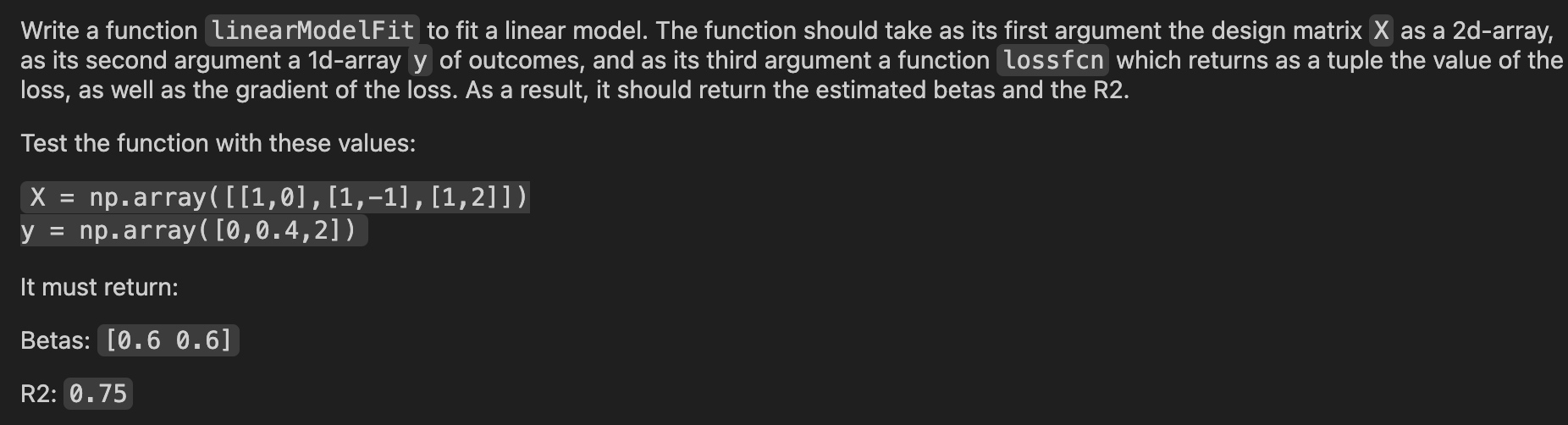 Solved Write a function linearModelFit to fit a linear | Chegg.com