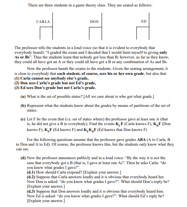 There are three students in a game theory class. They | Chegg.com