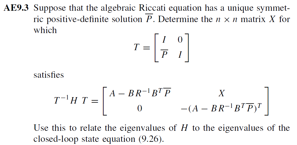 Solved AE9.3 Suppose that the algebraic Riccati equation has | Chegg.com