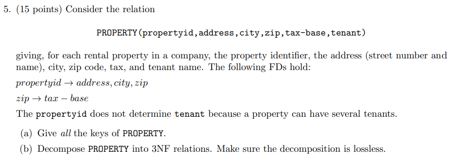 Solved (15 points) Consider the relation PROPERTY | Chegg.com