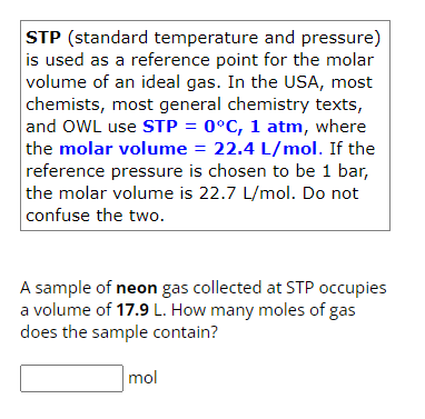 Solved STP (standard temperature and pressure) is used as a | Chegg.com