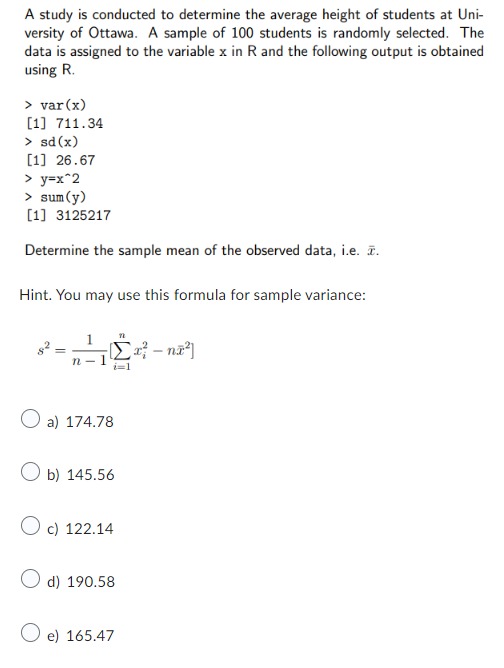 Solved A study is conducted to determine the average height | Chegg.com