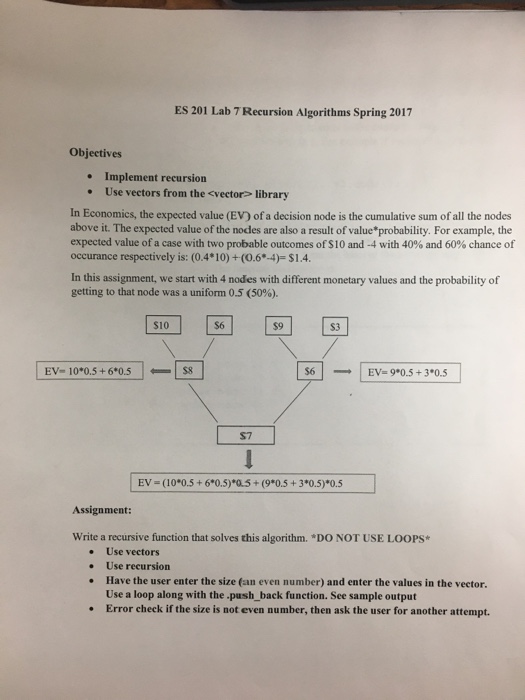 Solved ES 201 Lab 7 Recursion Algorithms Spring 2017 | Chegg.com
