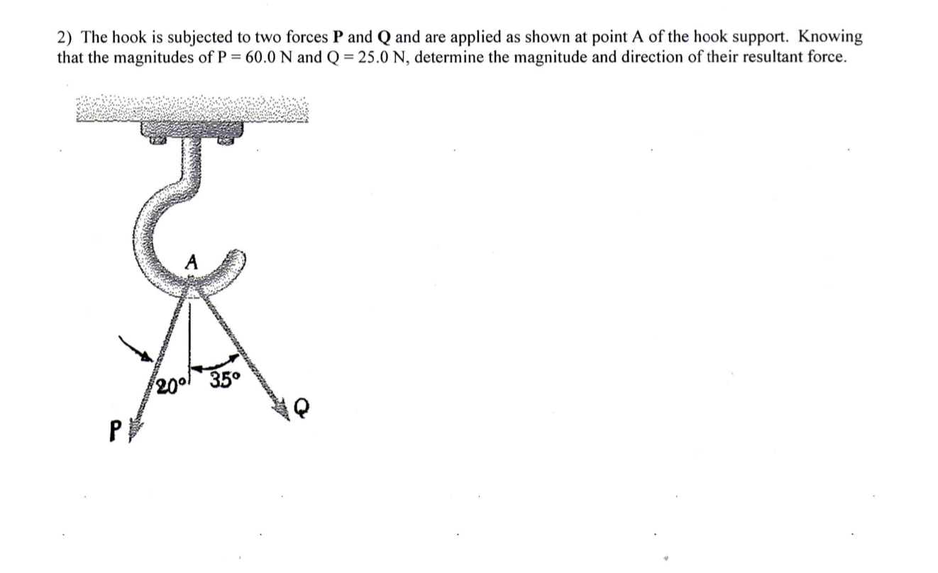 Solved 2) The hook is subjected to two forces P and Q and | Chegg.com