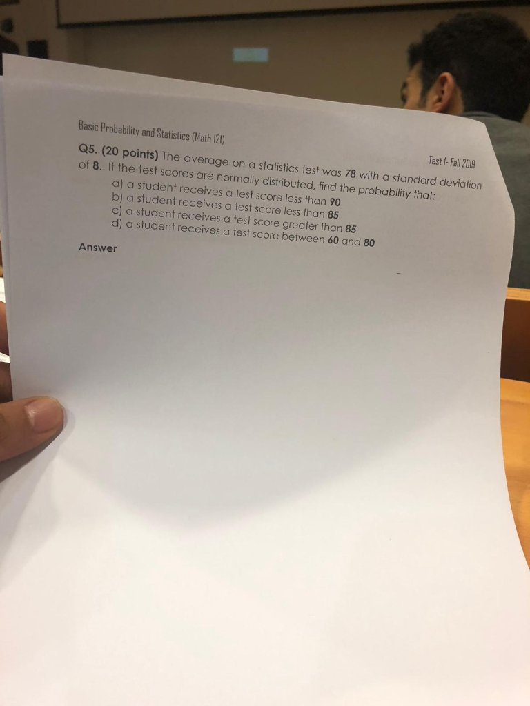 Solved Basic Probability And Statistics Math 121 Test Chegg