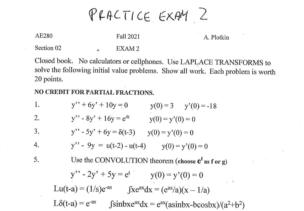 Solved PRACTICE EXAM 2 AE280 Fall 2021 A. Plotkin Section 02 | Chegg.com