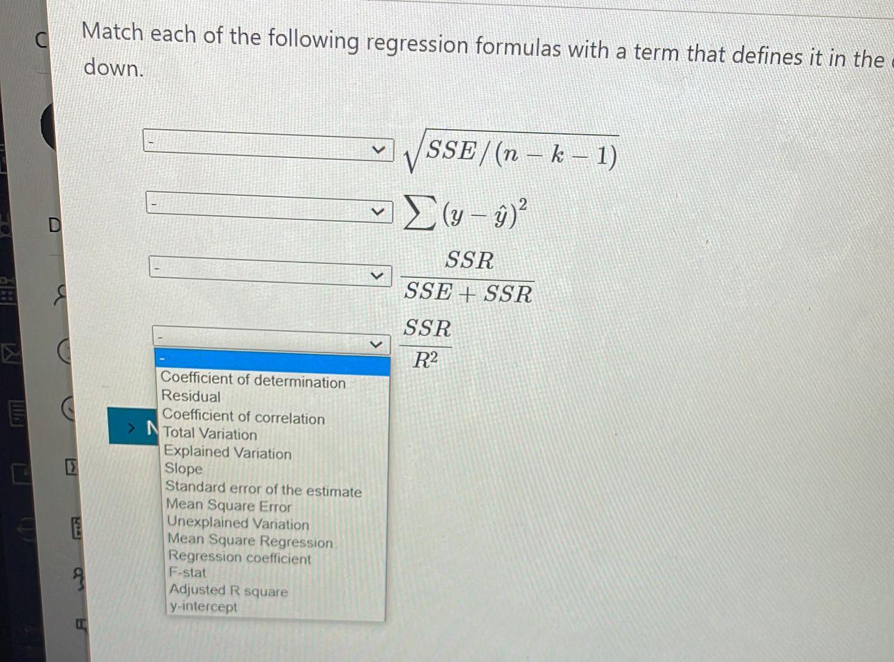 Solved Match each of the following regression formulas with | Chegg.com