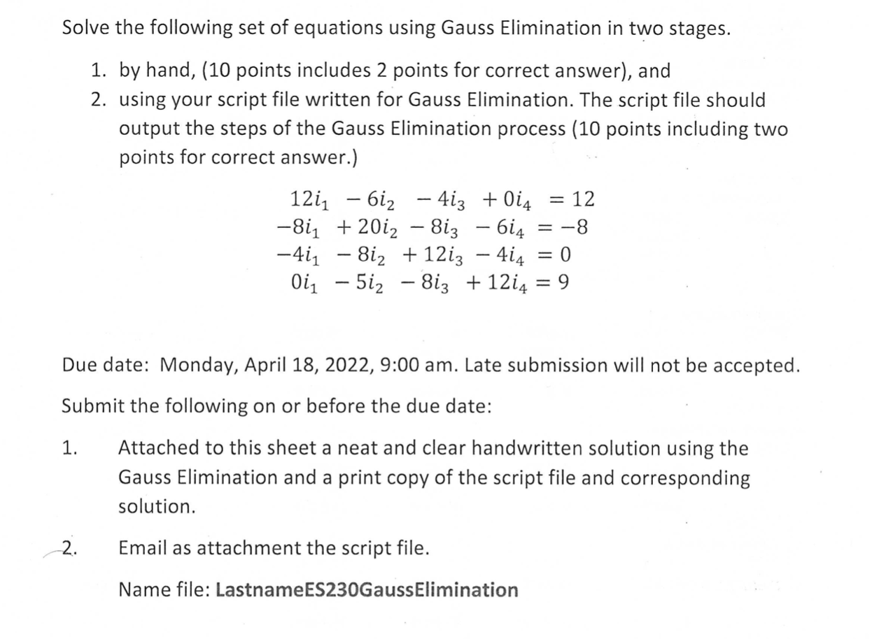 Solved Solve the following set of equations using Gauss | Chegg.com