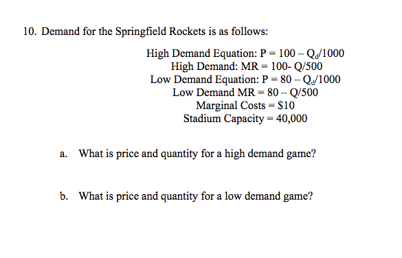 Solved Demand for the Springfield Rockets is as follows: | Chegg.com