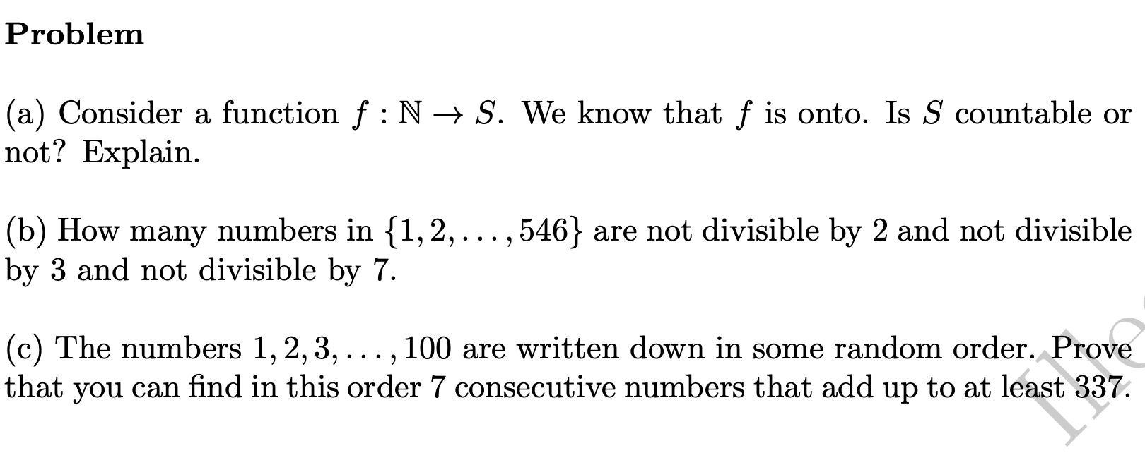 Solved Problem (a) Consider a function f:N → S. We know that | Chegg.com
