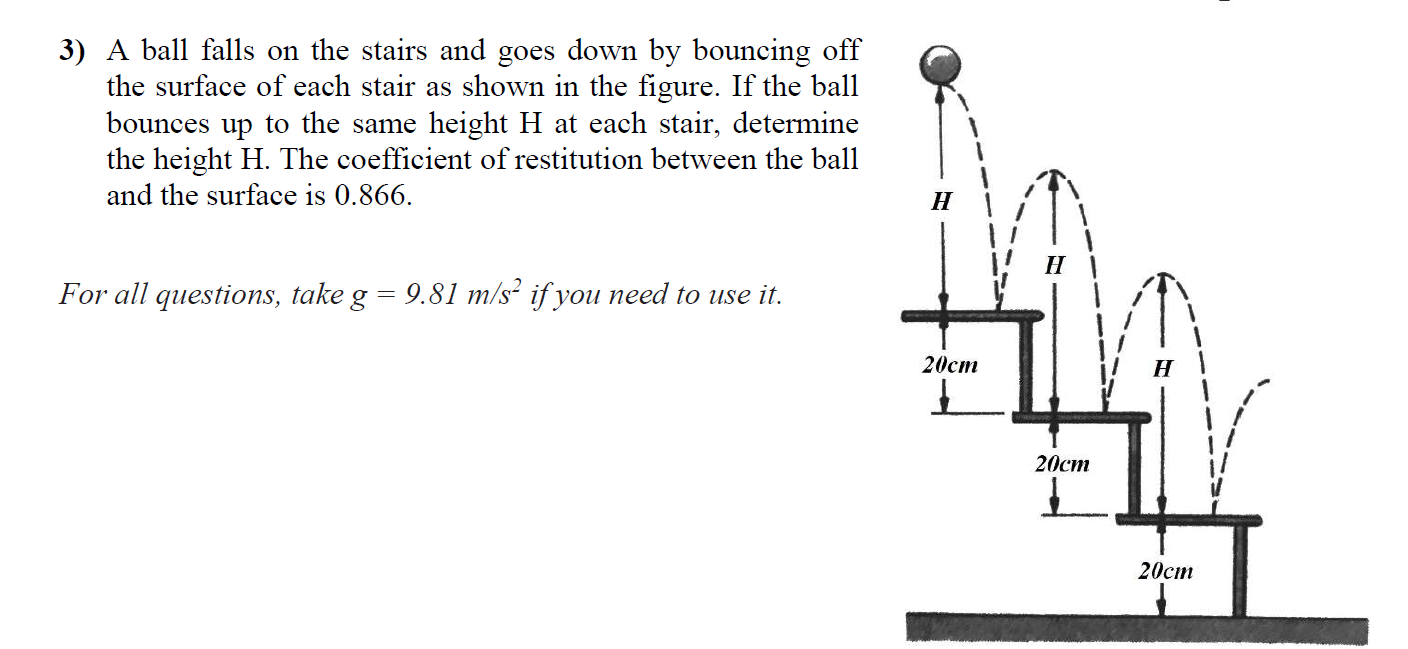 Solved 3) A ball falls on the stairs and goes down by | Chegg.com
