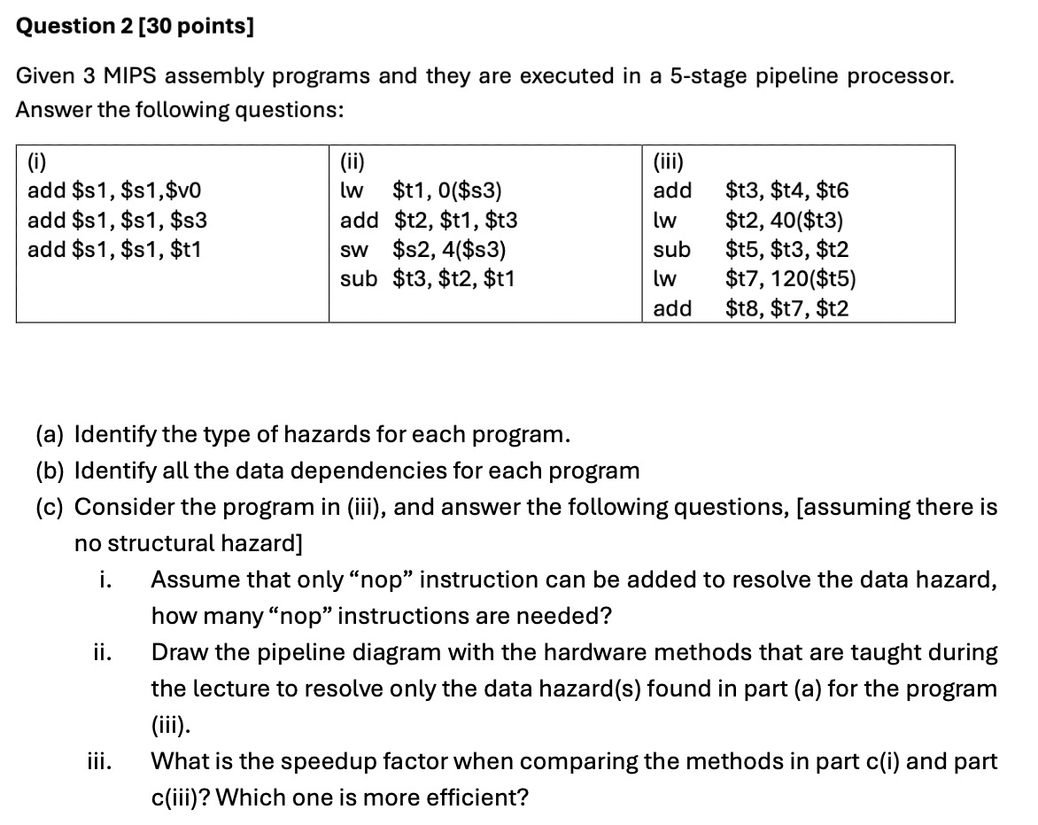 Solved Question 2 [30 ﻿points]Given 3 ﻿MIPS assembly | Chegg.com