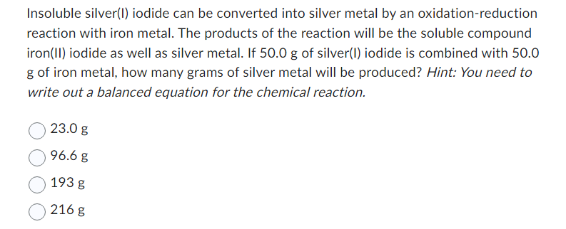 Solved Insoluble silver(I) iodide can be converted into | Chegg.com