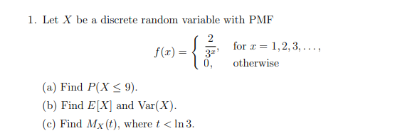 Solved 1. Let X be a discrete random variable with PMF | Chegg.com