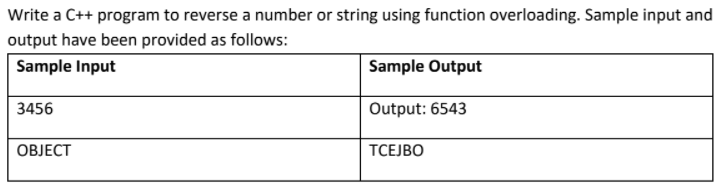 Solved Write a C++ program to reverse a number or string | Chegg.com