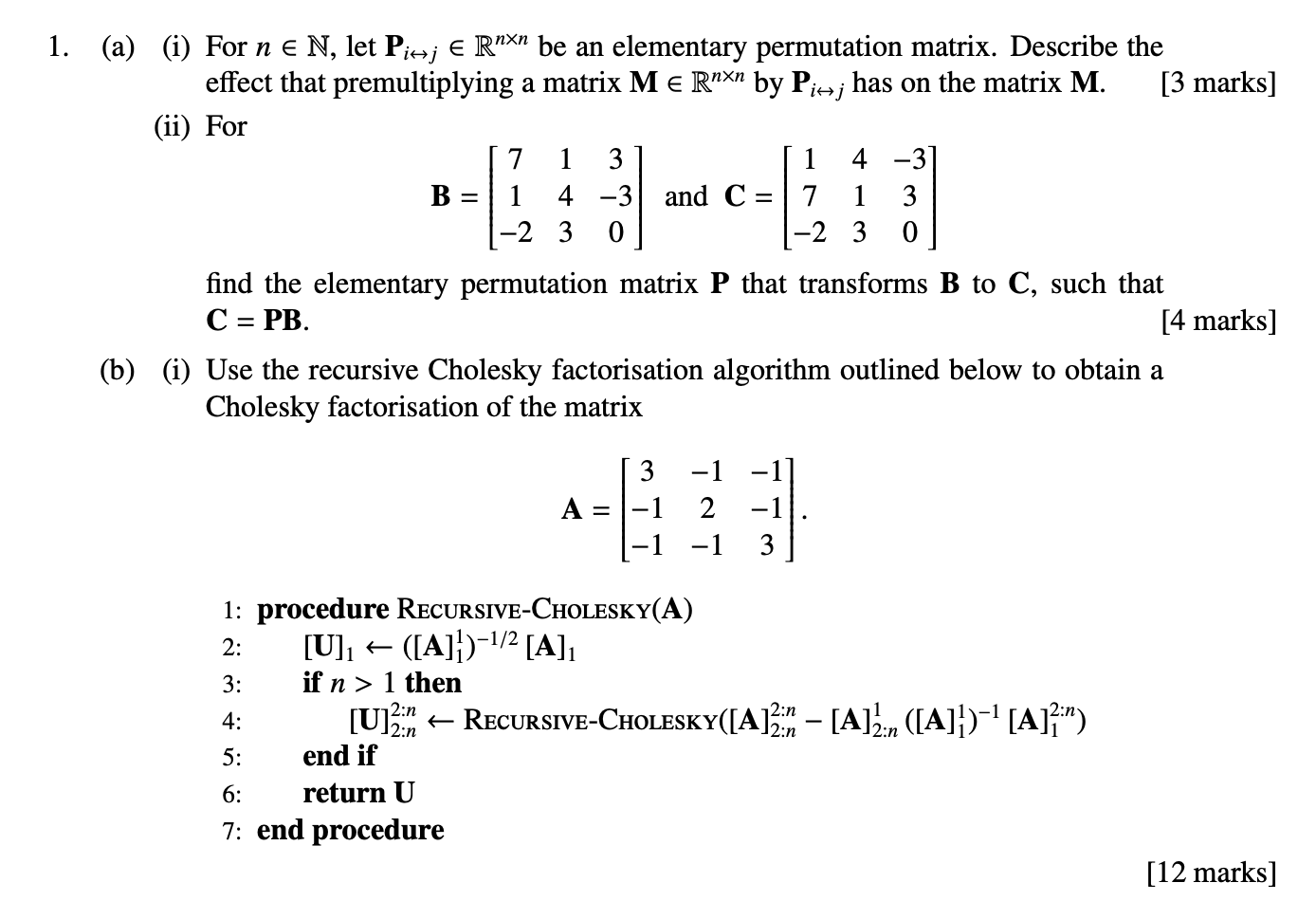 Solved 1. (a) (i) For n e N, let Pinj € Rnxn be an | Chegg.com
