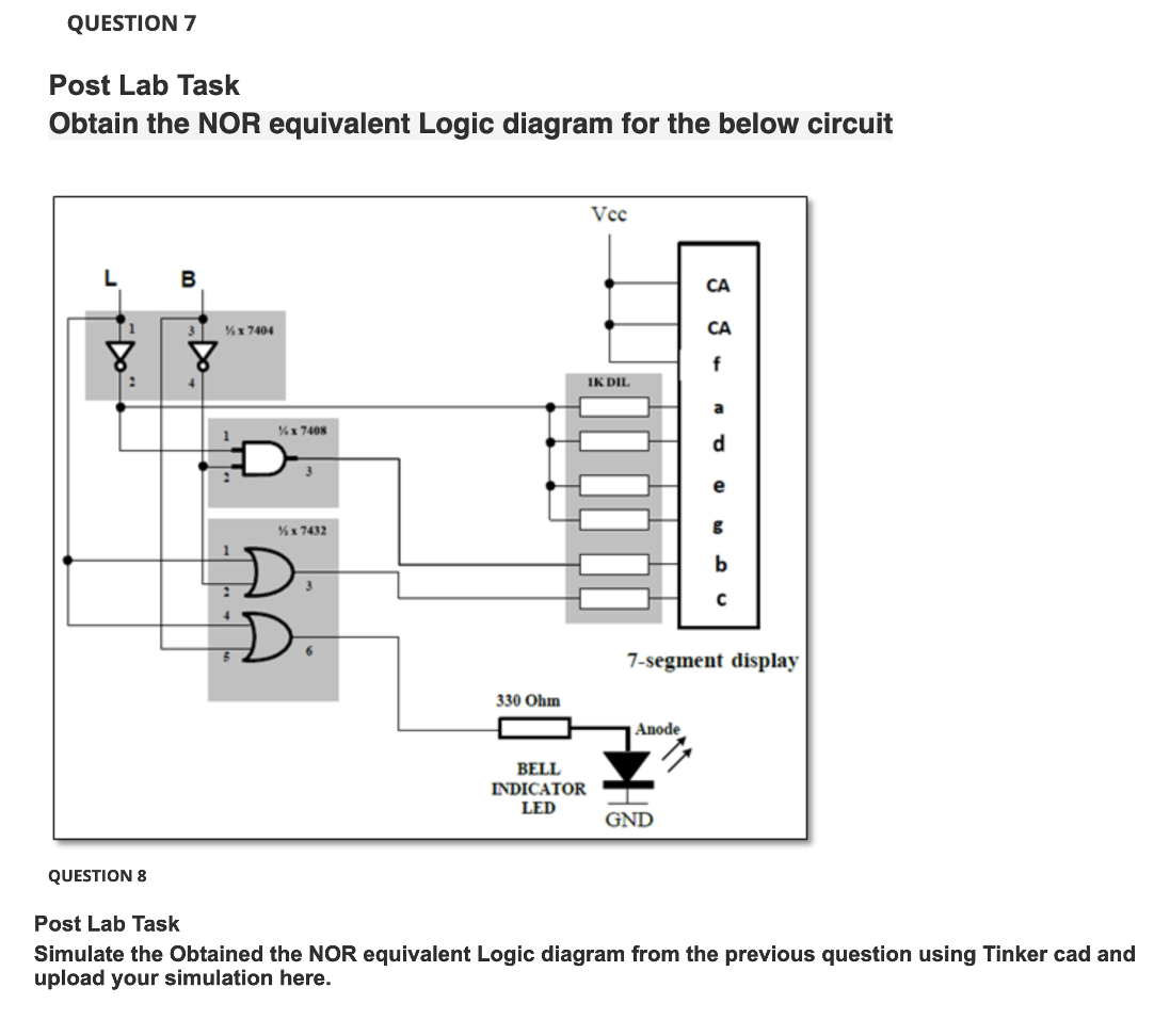 Solved Post Lab Task Obtain the NOR equivalent Logic diagram | Chegg.com
