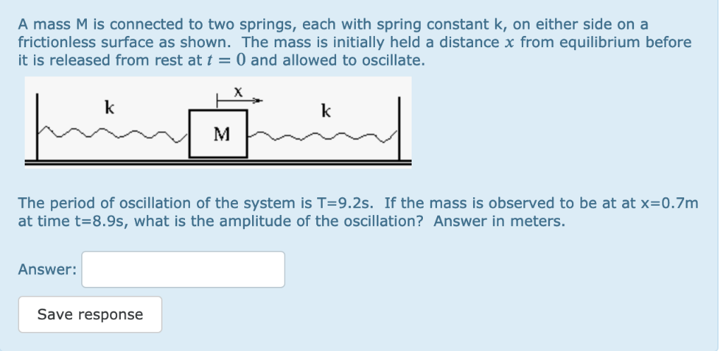Solved A mass M is connected to two springs, each with | Chegg.com