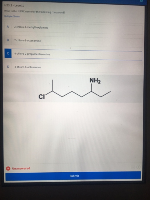 Solved H23.2-Level 1 What is the IUPAC name for the | Chegg.com