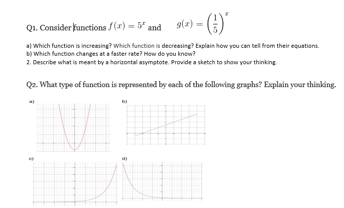 Solved Q1. Consider functions f(x)=5x and g(x)=(51)x a) | Chegg.com