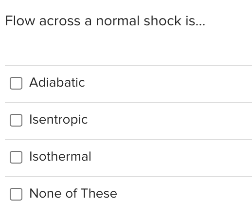 Solved Flow across a normal shock is... Adiabatic Isentropic | Chegg.com