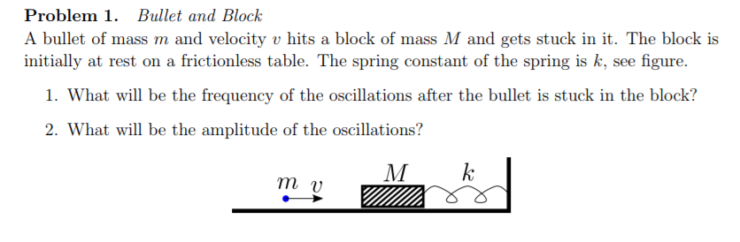 Solved Problem 1. Bullet and Block A bullet of mass m and | Chegg.com