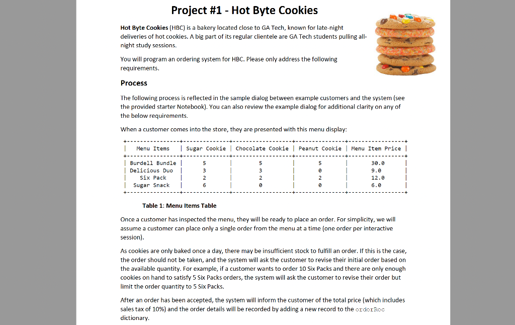 Project \#1 - Hot Byte Cookies Hot Byte Cookies (HBC) | Chegg.com