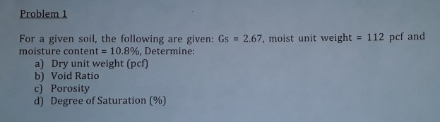 Solved Problem 1 For a given soil, the following are given: | Chegg.com