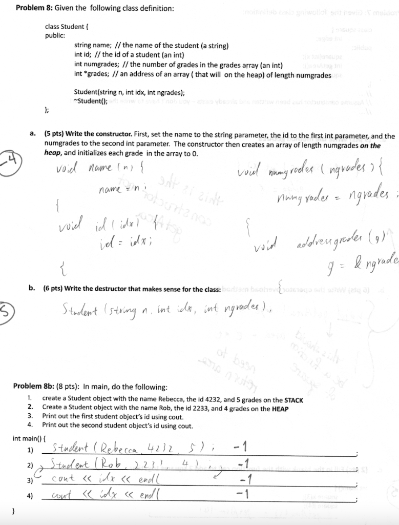 Solved Problem 8: Given the following class definition: | Chegg.com