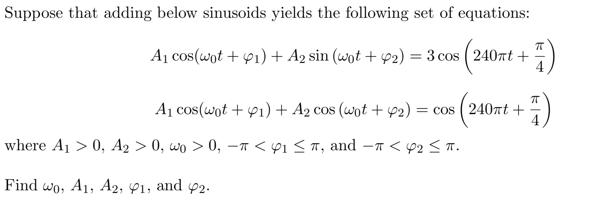 Solved Suppose that adding below sinusoids yields the | Chegg.com
