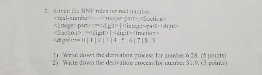 Solved 2. Given the BNF rules for real number: real-number:= | Chegg.com