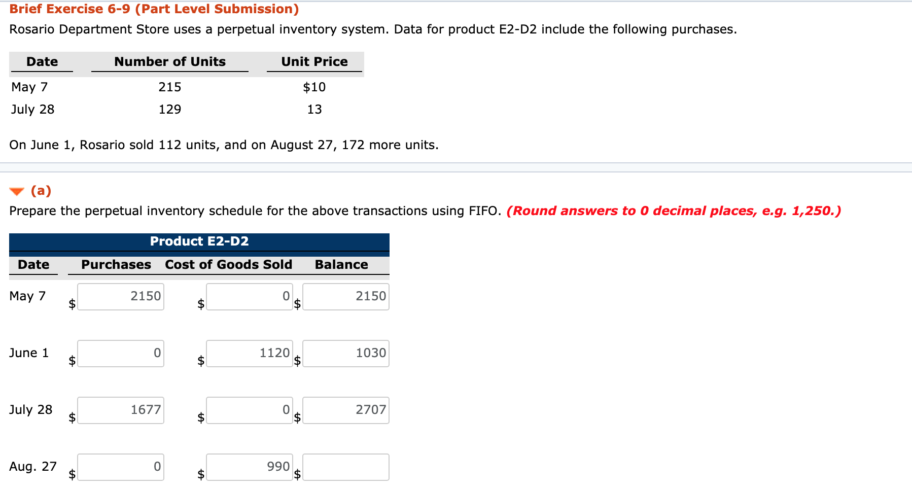Solved Brief Exercise 6-9 (Part Level Submission) Rosario | Chegg.com