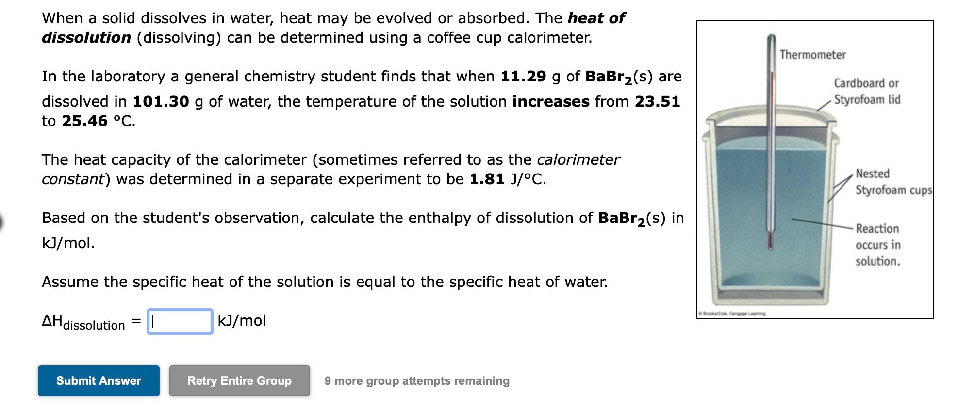 Solved When a solid dissolves in water, heat may be evolved | Chegg.com