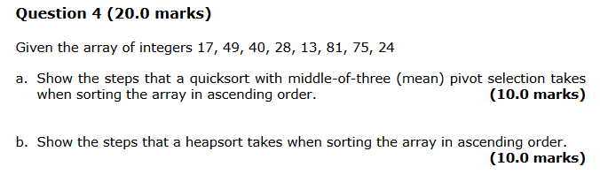 Solved Question 4 (20.0 marks) Given the array of integers | Chegg.com