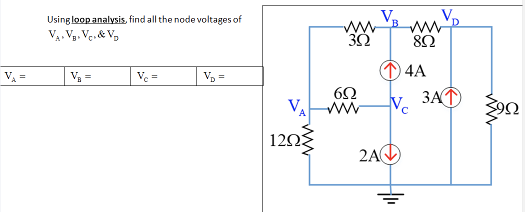 Solved D Using loop analysis, find all the node voltages of | Chegg.com