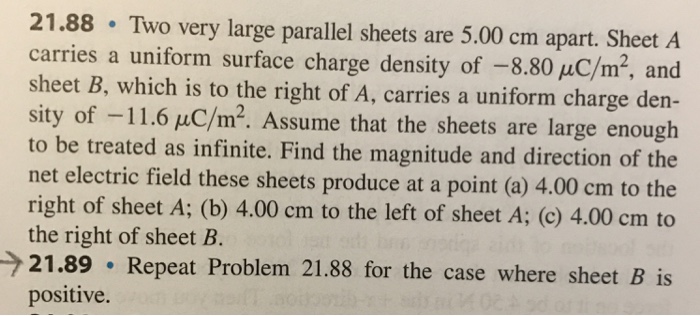 Solved Two very large parallel sheets are 5.00 cm apart. | Chegg.com