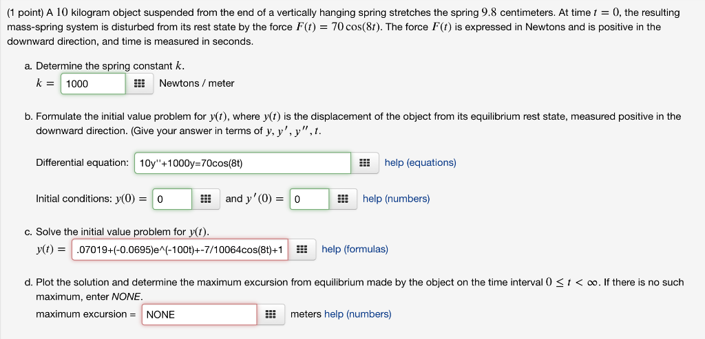 Solved A 10 Kilogram Object Suspended From The End Of