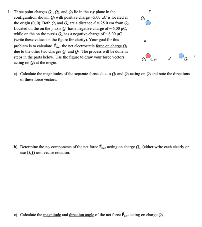Solved Q 1. Three point charges Q1, Q2, and Qz lie in the | Chegg.com