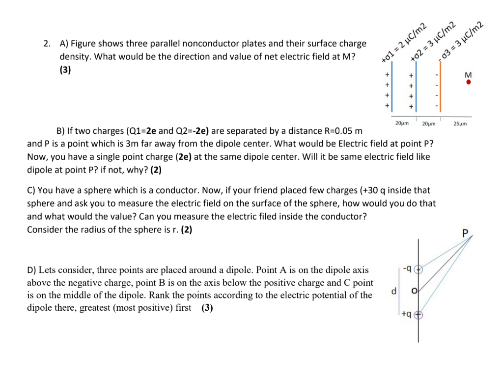 Solved 2. A) Figure shows three parallel nonconductor plates | Chegg.com
