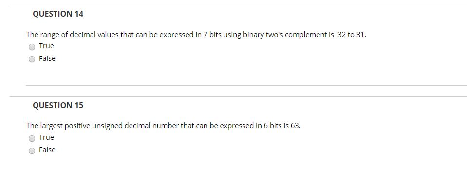 Solved QUESTION 14 The range of decimal values that can be | Chegg.com
