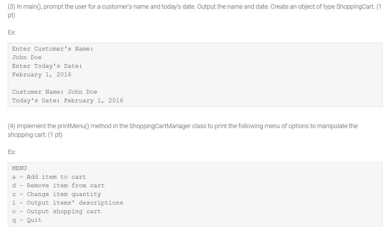 Solved (1) Extend the ItemToPurchase class per the | Chegg.com