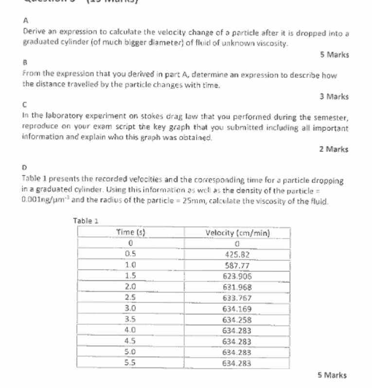 Solved A Derive an expression to calculate the velocity | Chegg.com