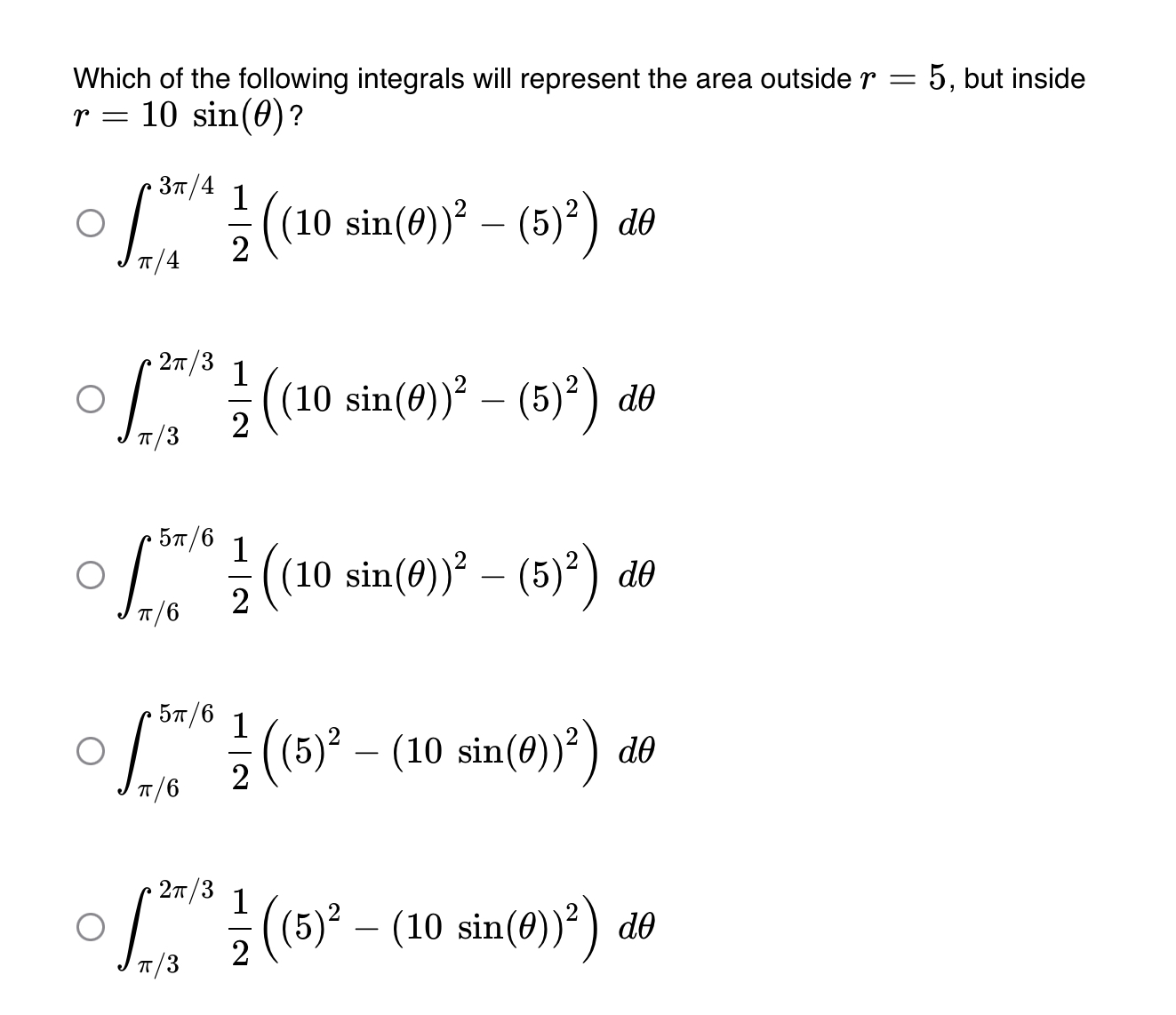 Solved Which of the following integrals will represent the | Chegg.com