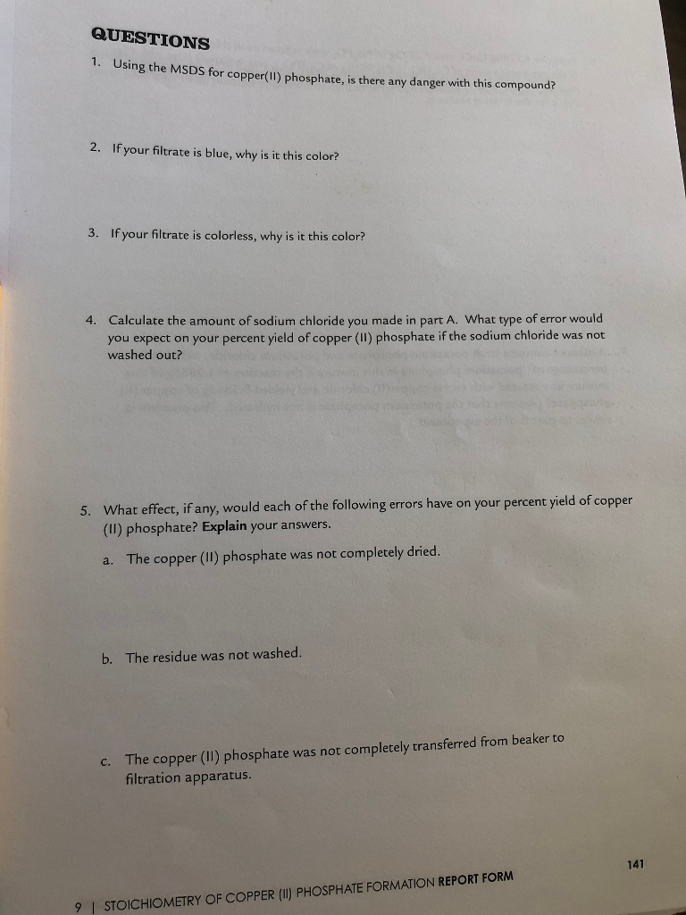 Solved QUESTIONS 1. Using the MSDS for copper(l) phosphate, | Chegg.com